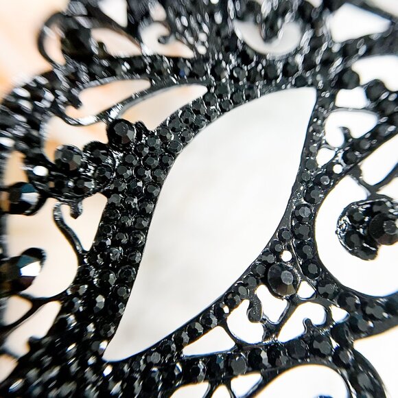 Handmade | Accessories | Masquerade Mask With Stick Black Crystal Mask ...